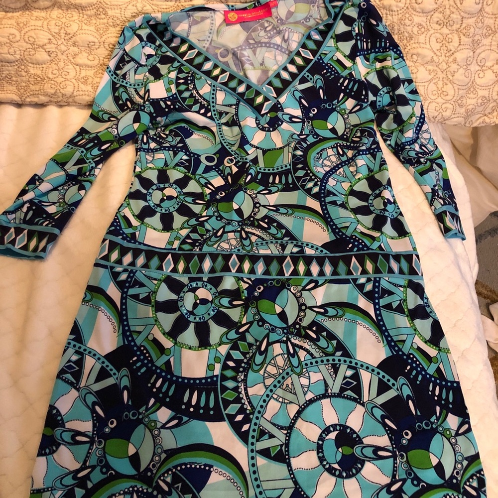 Macbeth Collection Multi Color 3/4 Sleeve Dress Xs - Gem